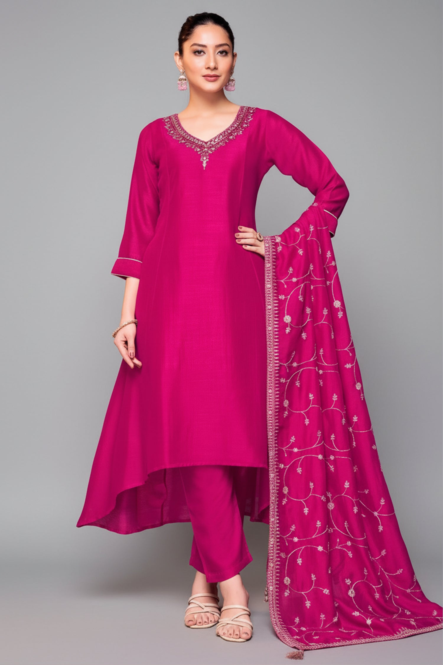 Rani Pink Art Silk Mirror and Sequin Worked Suit – Asopalav.com